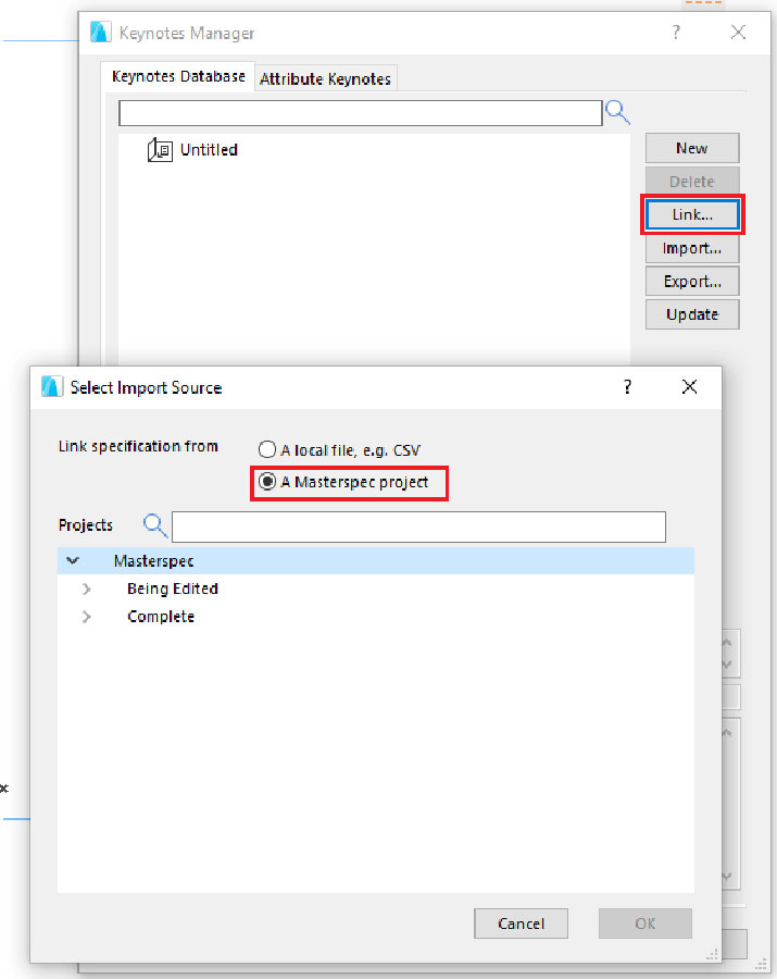 MasterKey for ArchiCAD - Linking a Masterspec database into your project - Masterspec